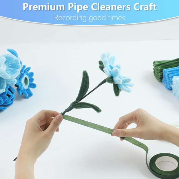 Blue Pipe Cleaners Craft Kit with Floral Wires, Stamen, Ribbon and ...