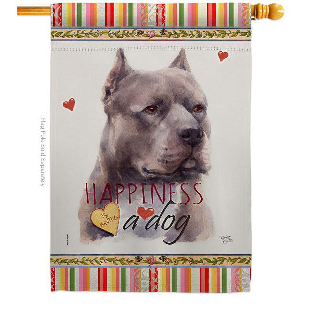 Blue Pitbull Happiness Animals Dog 28 x 40 in. Double-Sided Decorative Vertical House Flags for ...