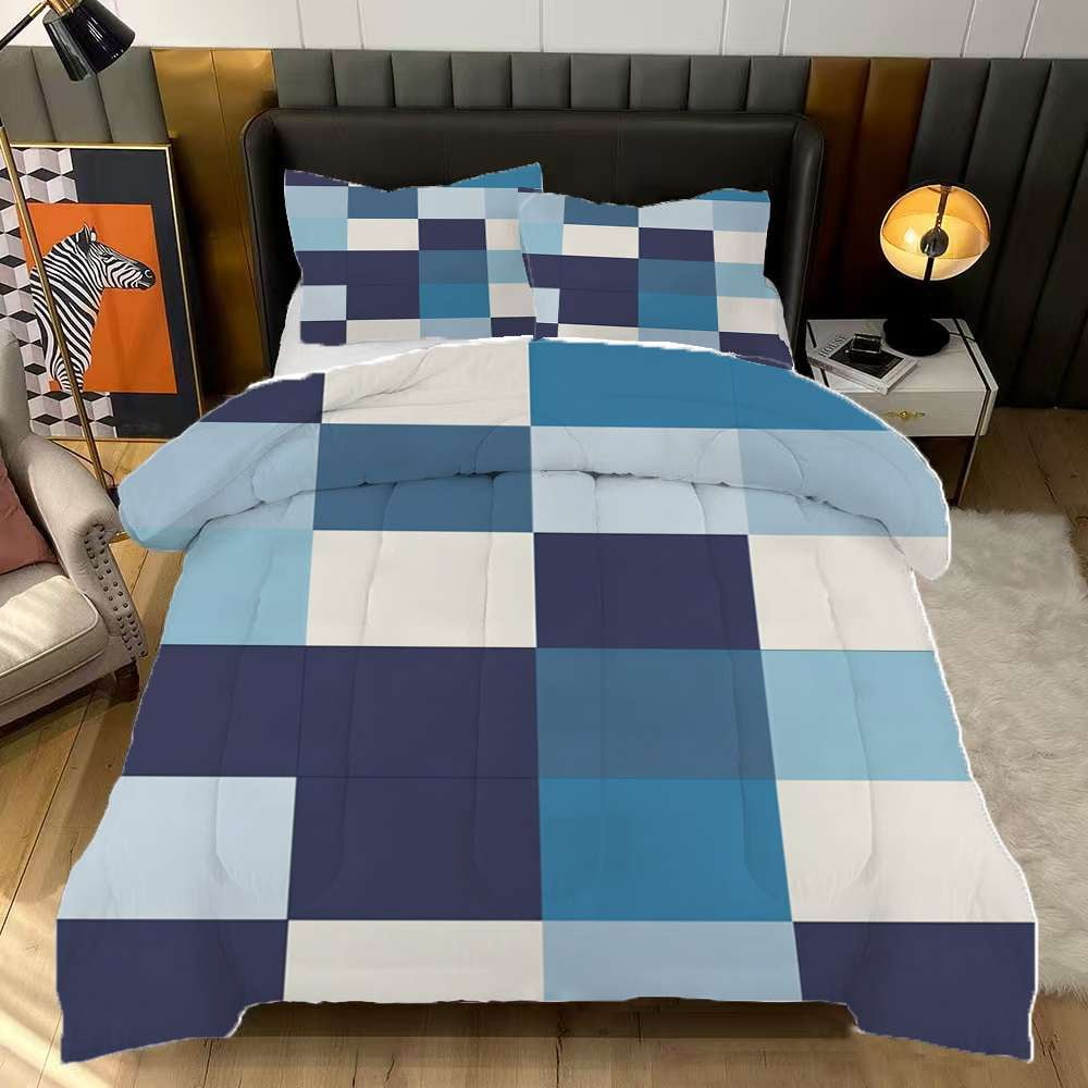 Blue Pixel Art Grid Comforter Set King Size Bedding Set For Travl ...