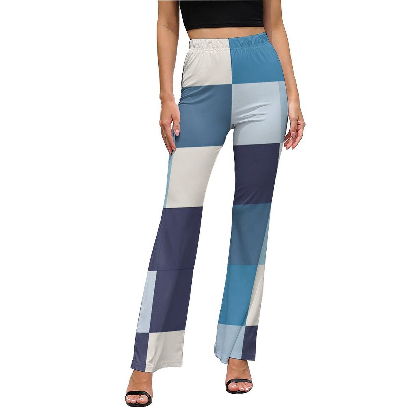 Blue Pixel Art Grid High Waisted Casual Flared Trousers Summer Home ...