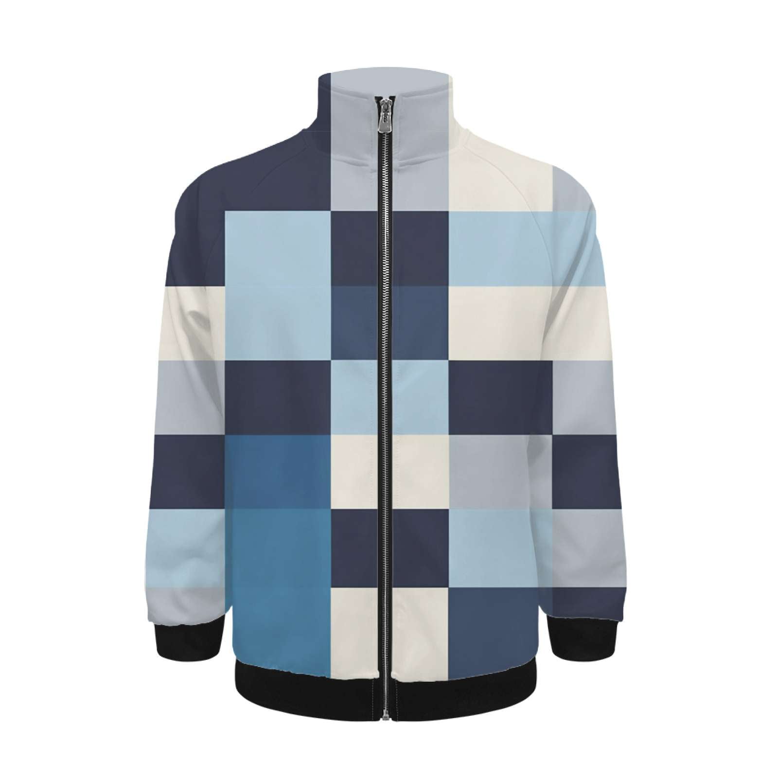 Blue Pixel Art Grid Jacket Men's Street Cool Long Sleeves Coat ...