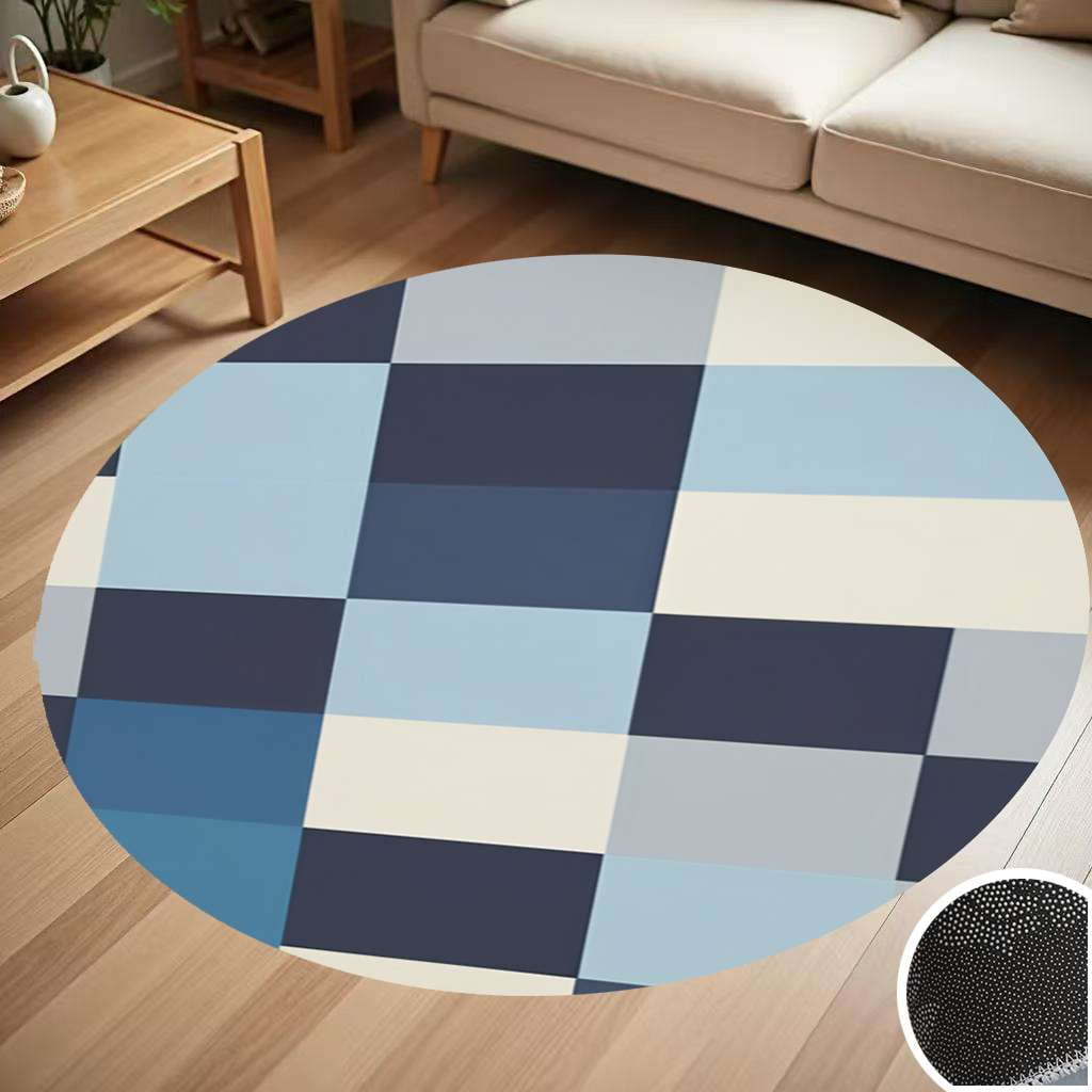 Blue Pixel Art Grid Round Carpet Living Room Bedroom Home Decoration ...