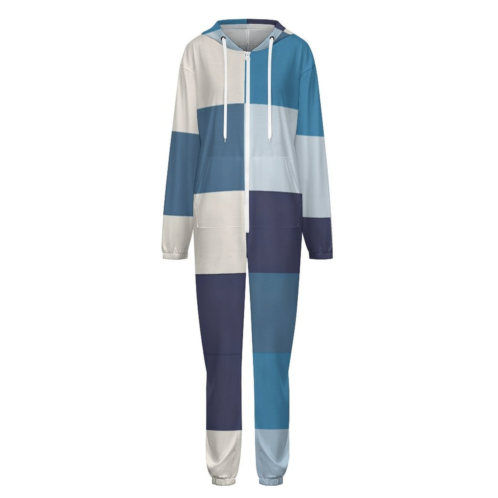 Blue Pixel Art Grid Unisex Adult Onesie Pajamas with Pockets for Women ...