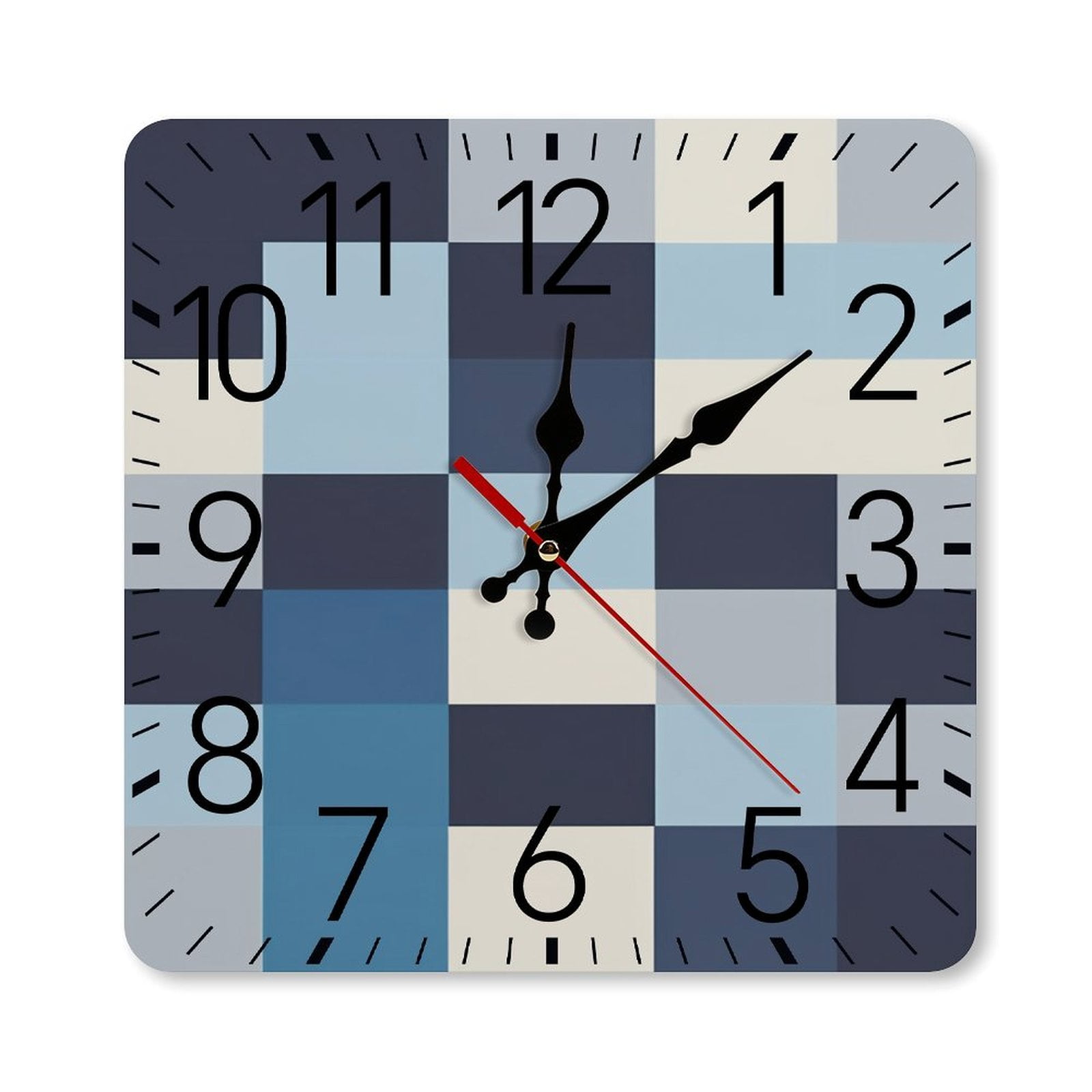Blue Pixel Art Grid Wall Clock Silent Non-Ticking For Home Office Decor ...
