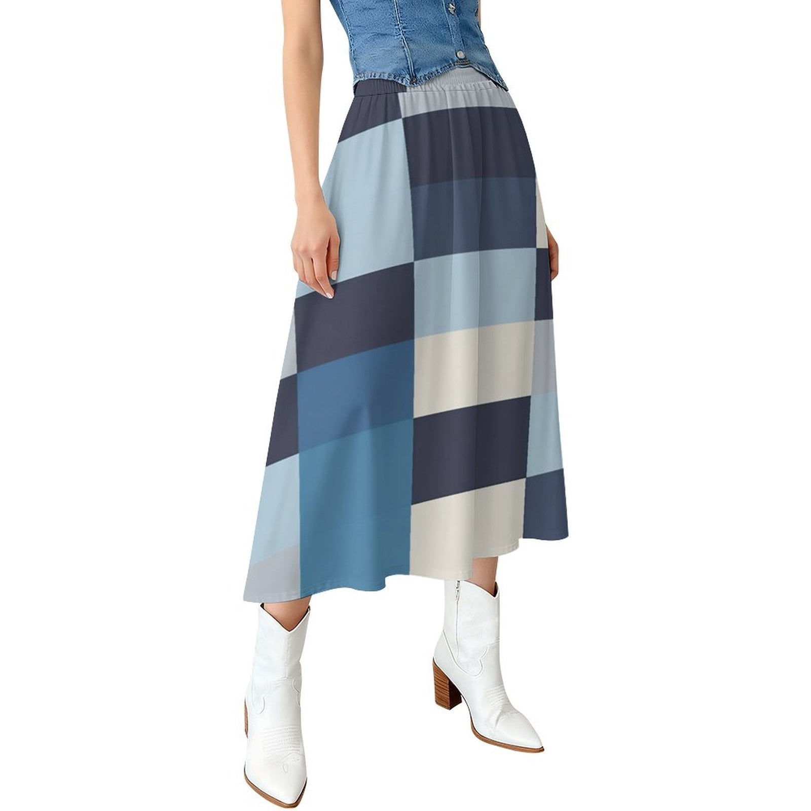 Blue Pixel Art Grid Women High Waist Midi Skirt Elegant Midi Skirt High ...