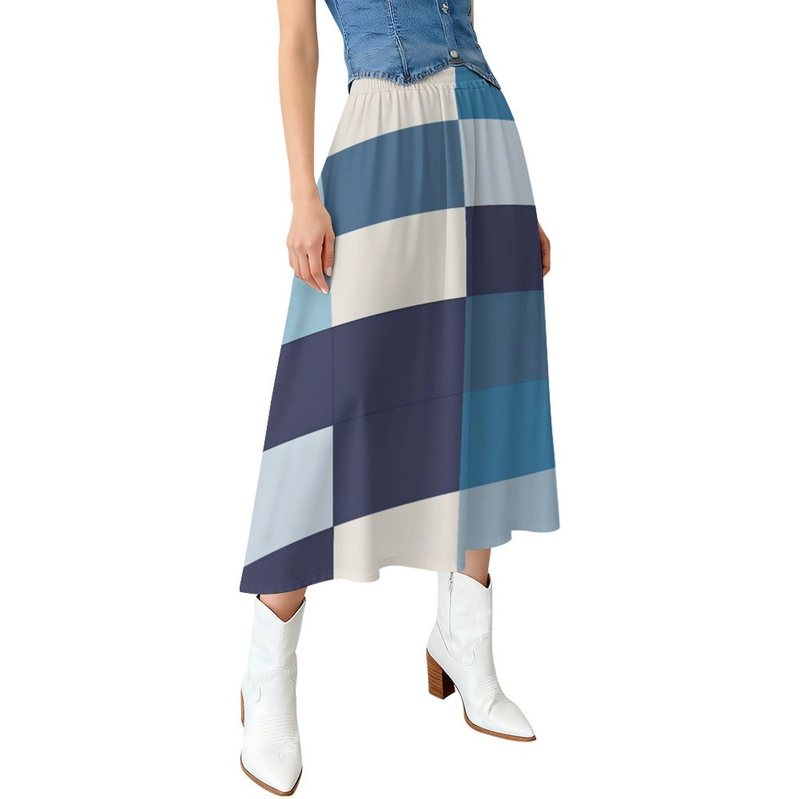Blue Pixel Art Grid Women High Waist Midi Skirt Elegant Midi Skirt High ...