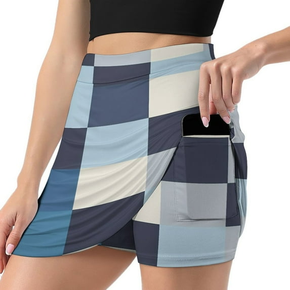 Blue Pixel Art Grid Women's Shorts Non-Slip Single Pocket A-line ...