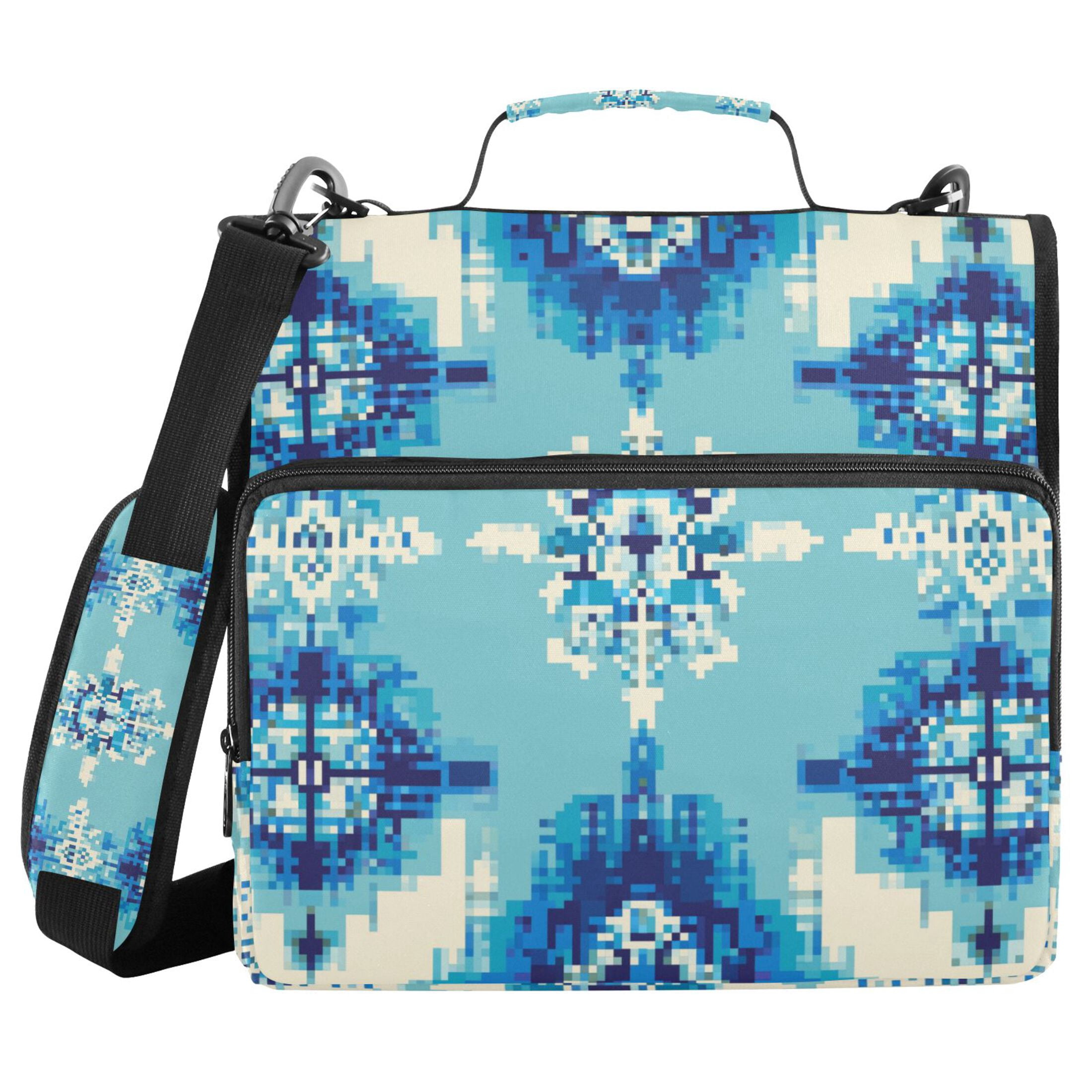 Blue Pixel Art Patten Binder Bag with Shoulder Strap 3 Ring Zipper ...