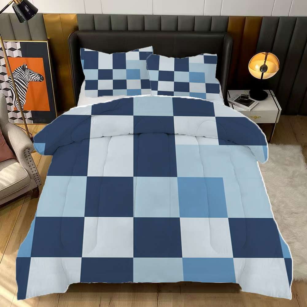 Blue Pixel Art Print Comforter Set Queen Size Bedding Set For Travl ...