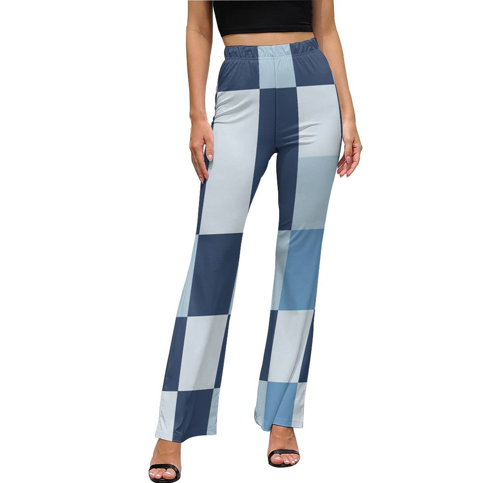 Blue Pixel Art Print High Waisted Casual Flared Trousers Summer Home ...
