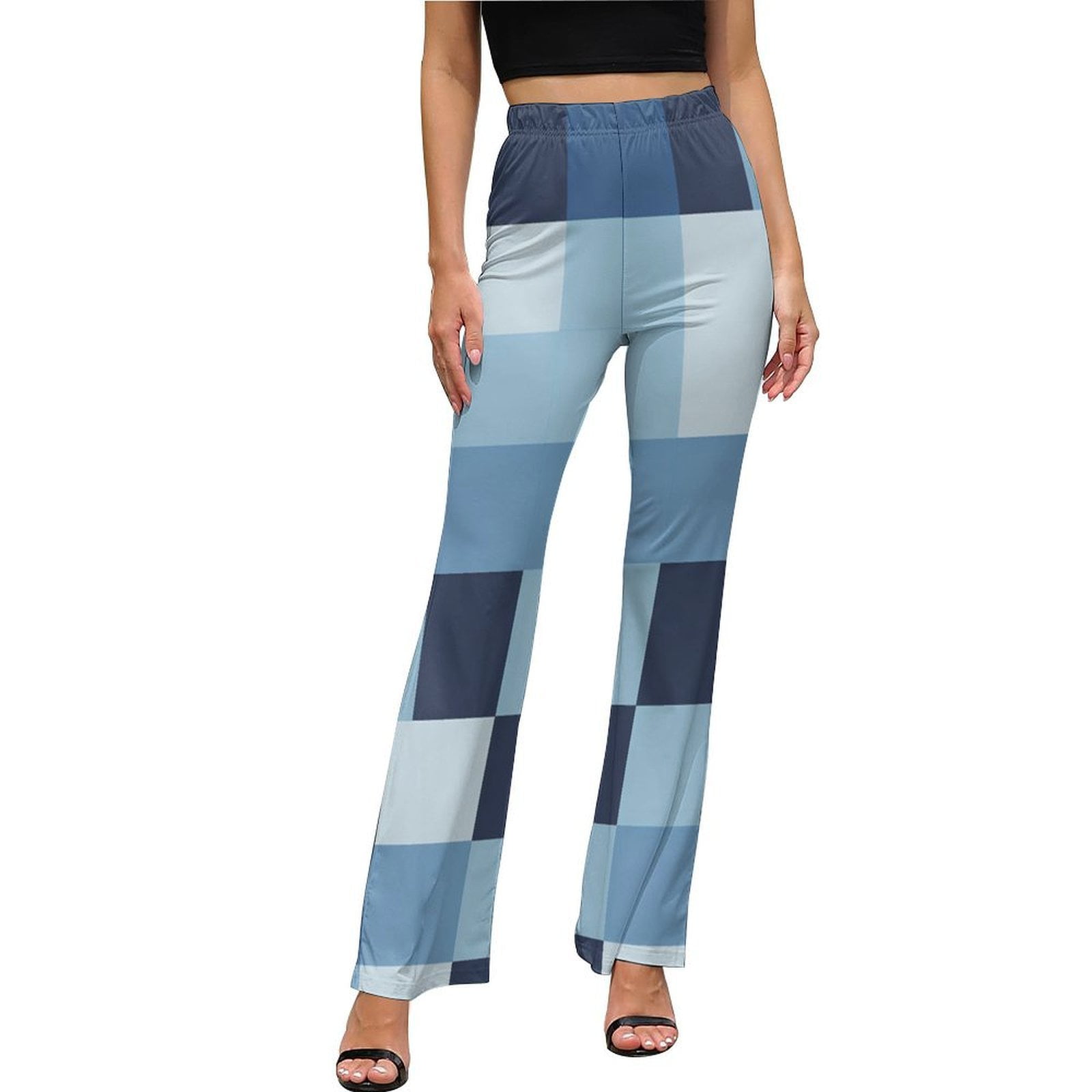 Blue Pixel Art Print High Waisted Casual Flared Trousers Summer Home ...