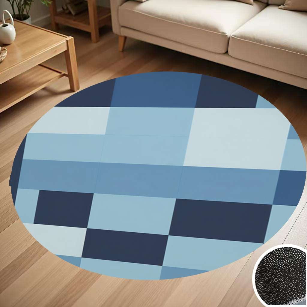 Blue Pixel Art Print Round Carpet Living Room Bedroom Home Decoration Coffee Table Mat Lounge ...