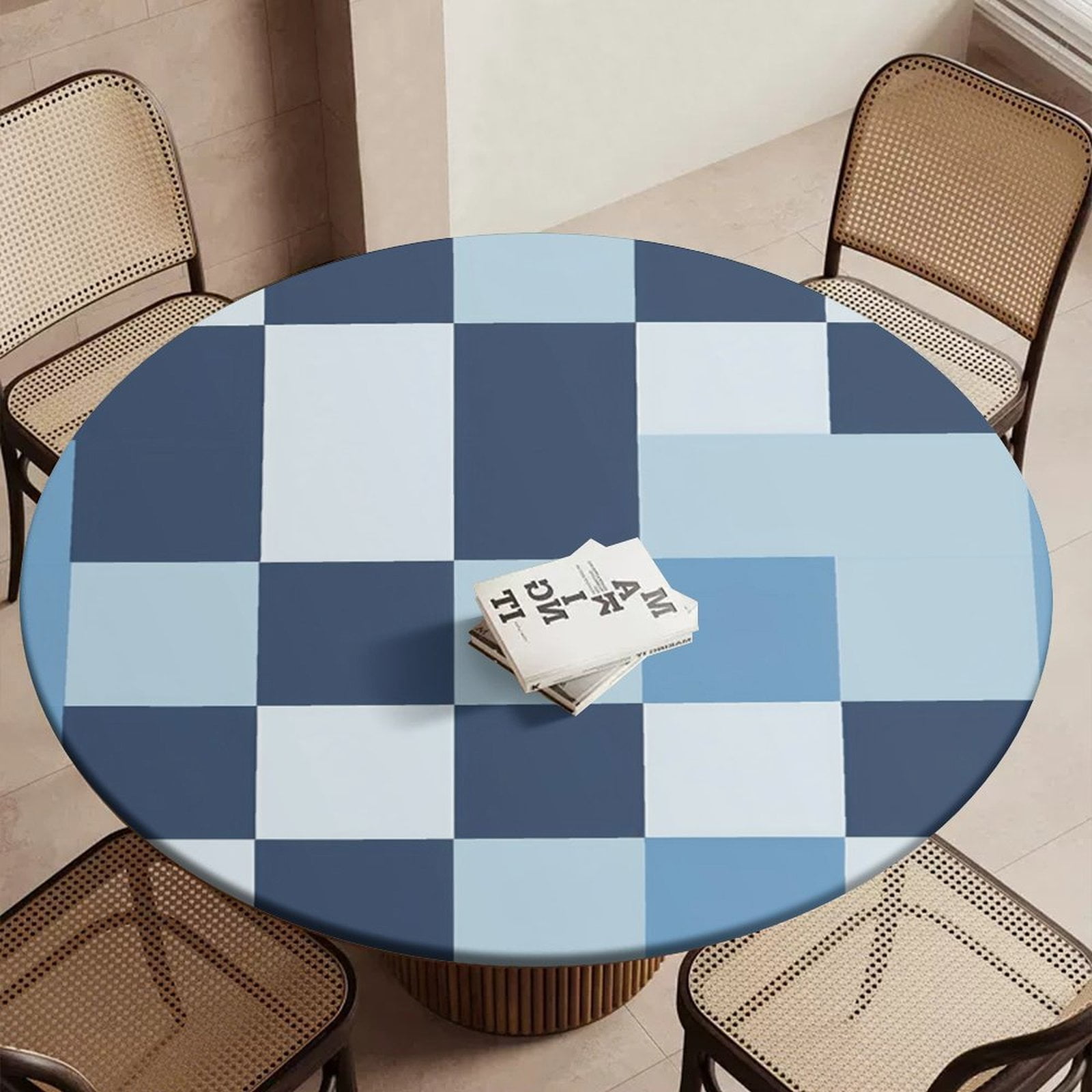 Blue Pixel Art Print Round Table Cover Kitchen Printed Waterproof ...