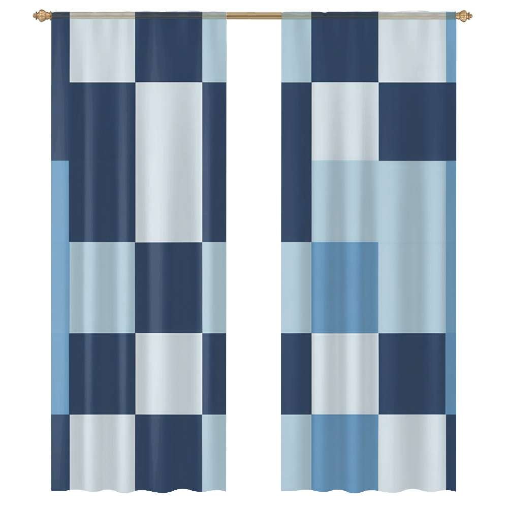 Blue Pixel Art Print Sheer Voile Curtain Window Tulle Curtains For ...