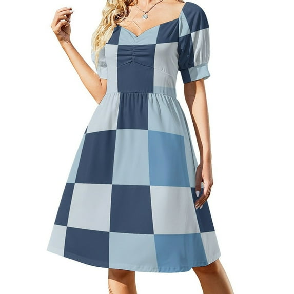 Blue Pixel Art Print Short Sleeve Dress Clothes Women's Summer Dress ...