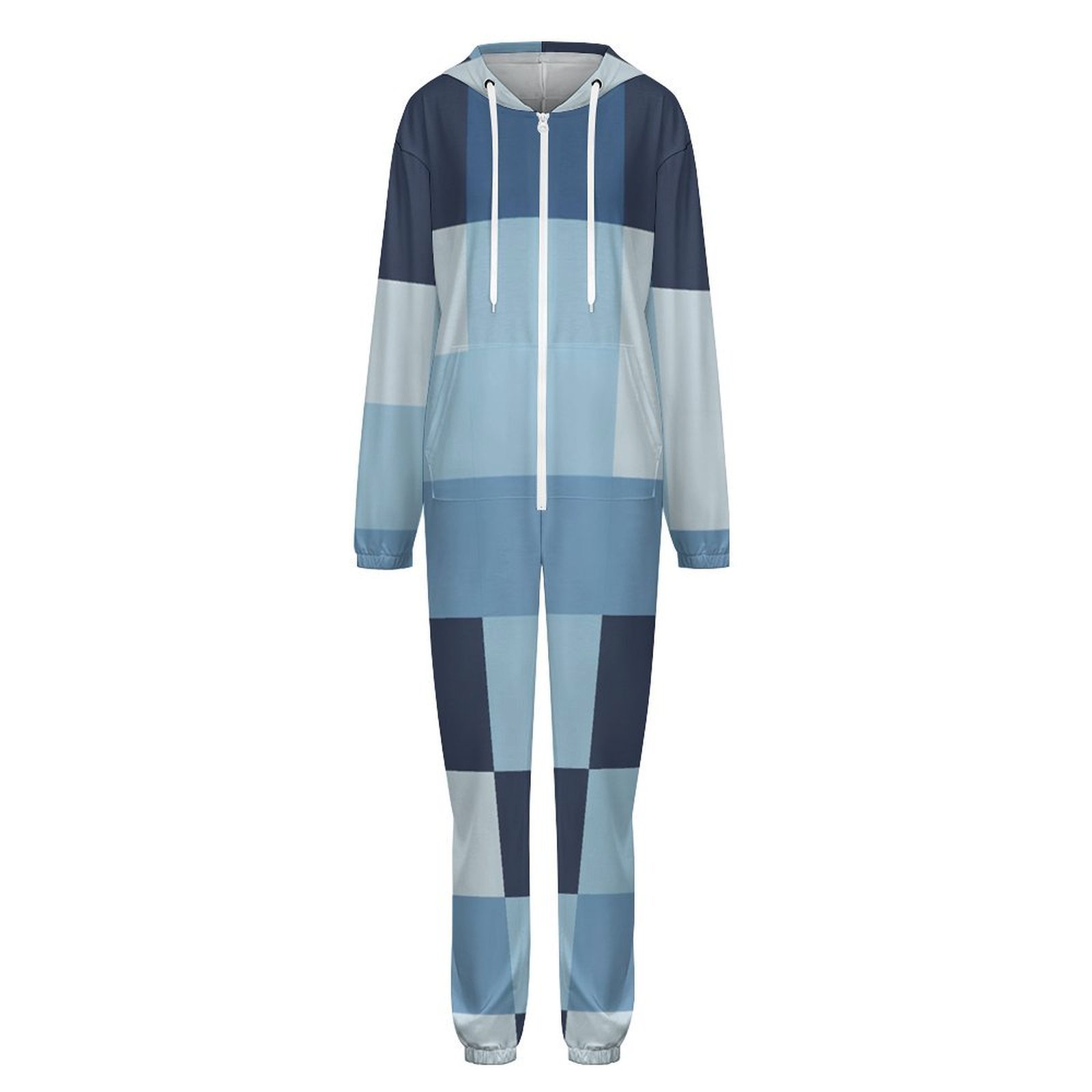 Blue Pixel Art Print Unisex Adult Onesie Pajamas with Pockets for Women ...