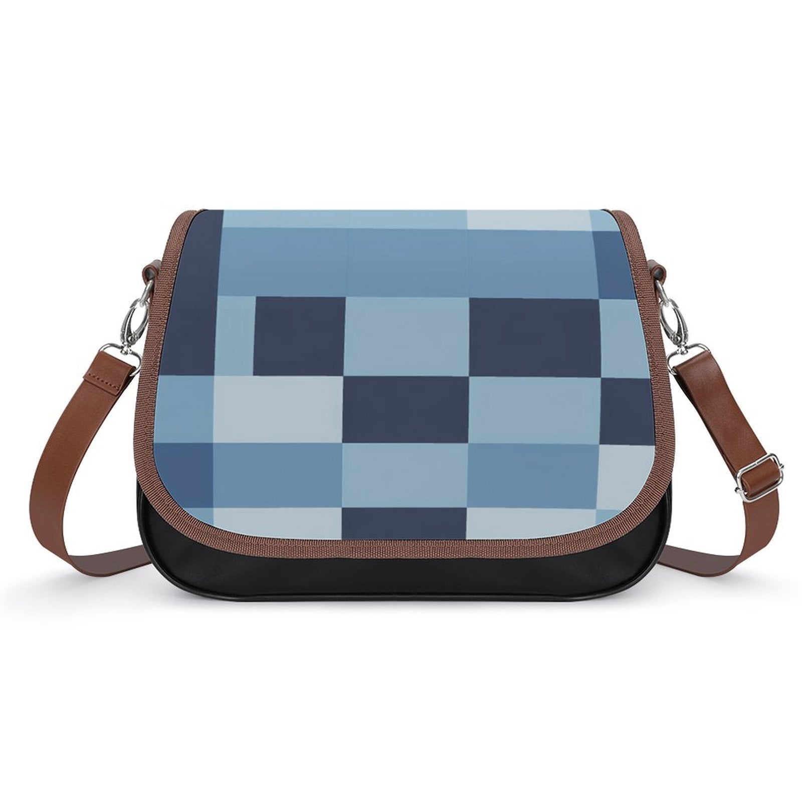 Blue Pixel Art Print Vintage Crossbody Bag For Women Medium Leather ...