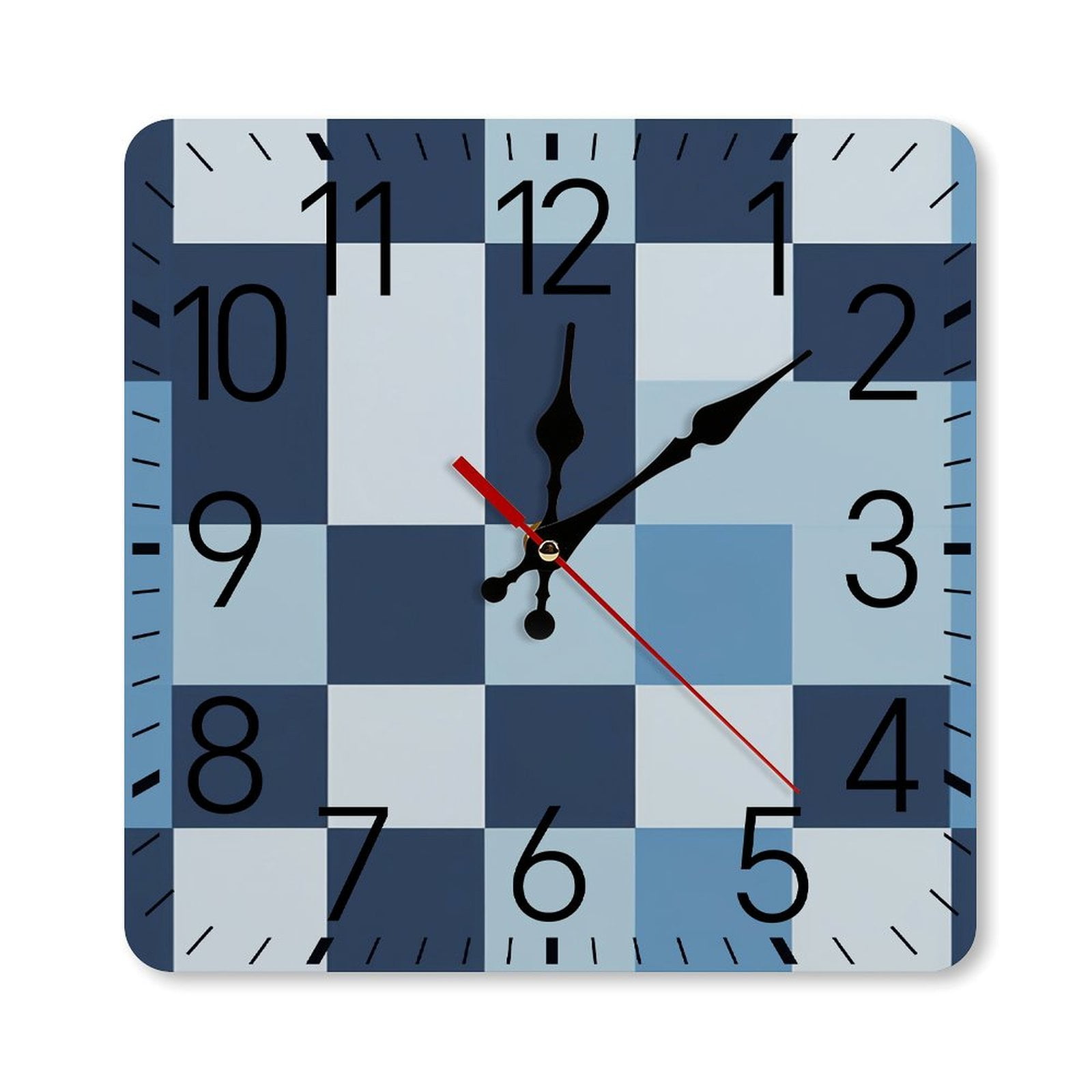 Blue Pixel Art Print Wall Clock Silent Non-Ticking For Home Office ...