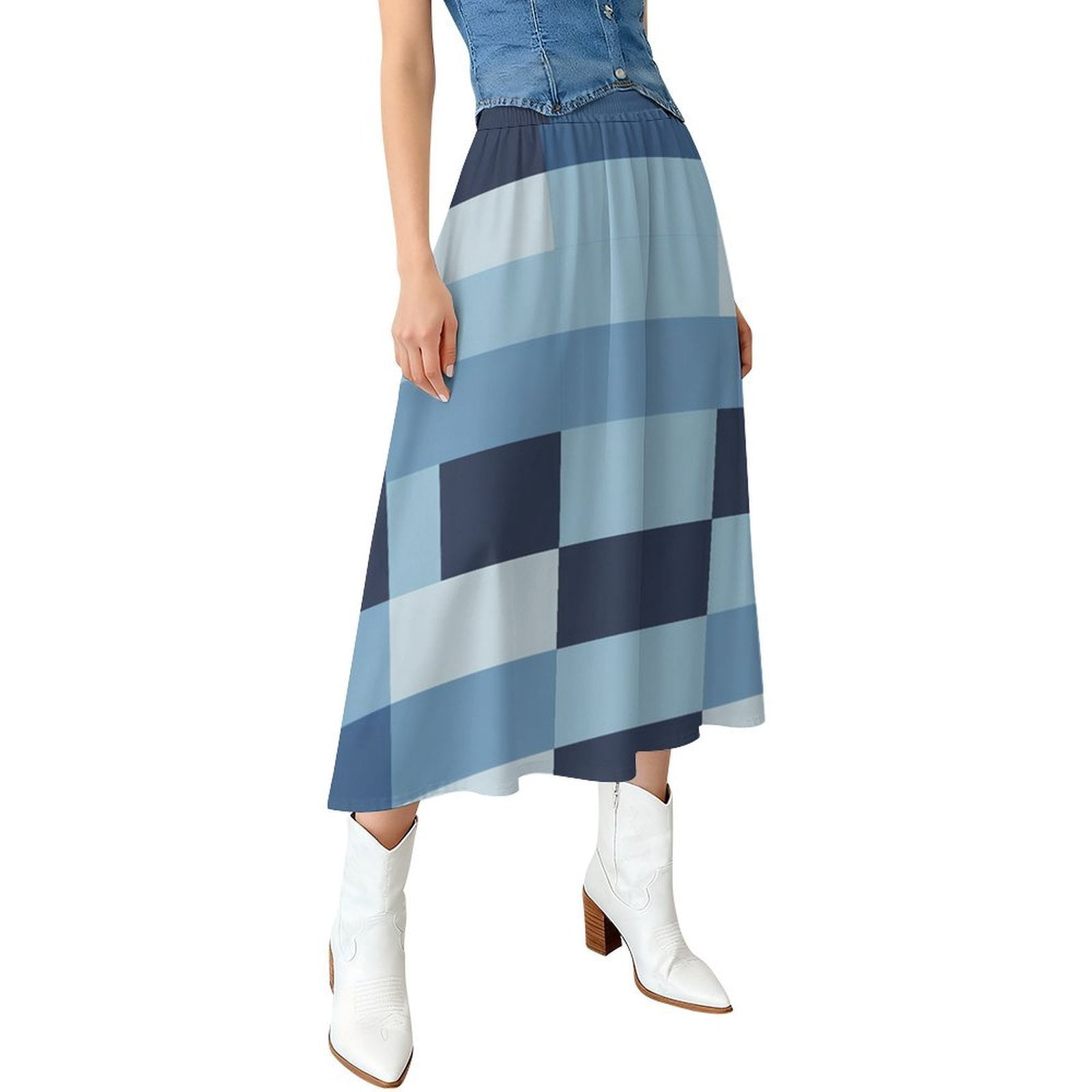 Blue Pixel Art Print Women High Waist Midi Skirt Elegant Midi Skirt ...