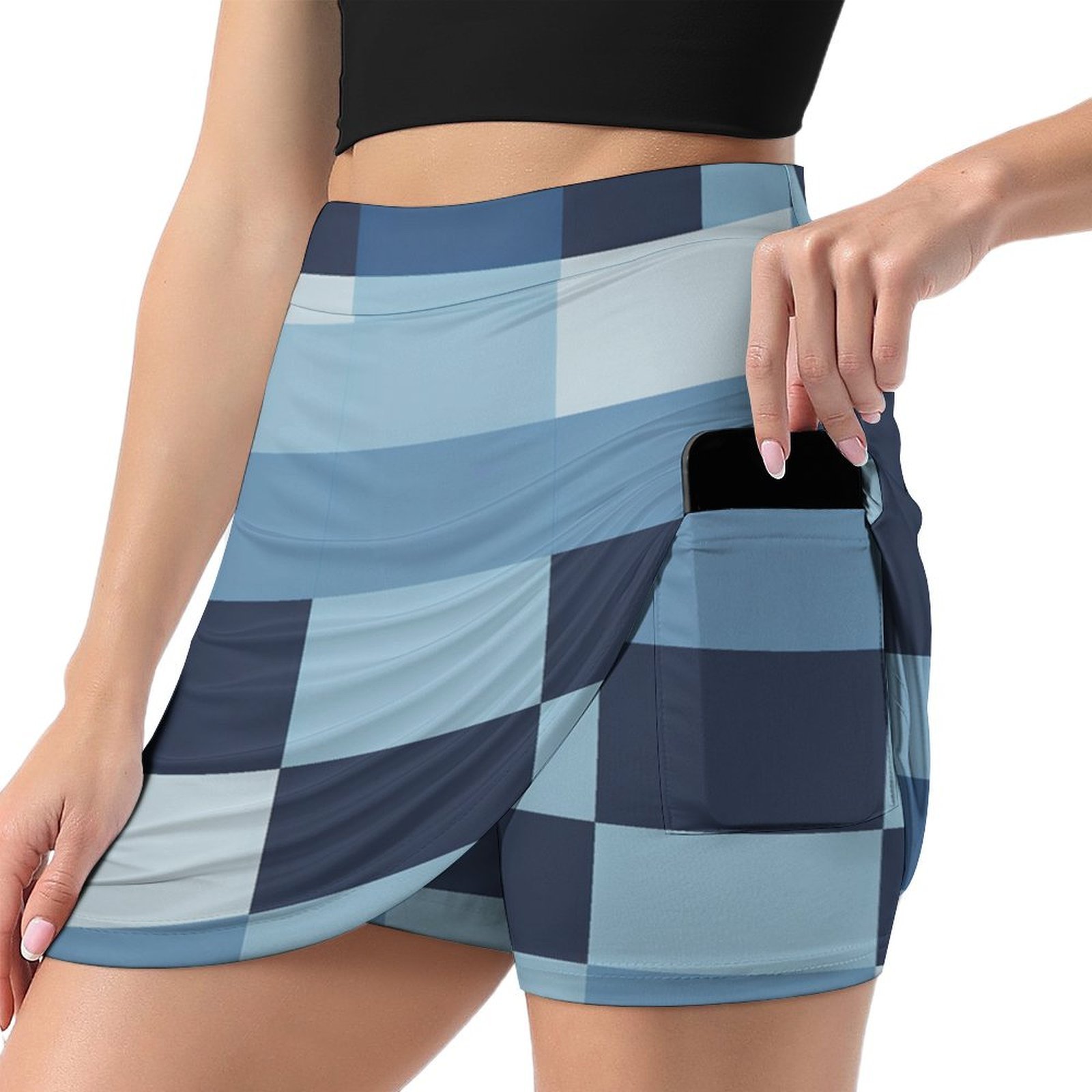 Blue Pixel Art Print Women's Shorts Non-Slip Single Pocket A-line ...