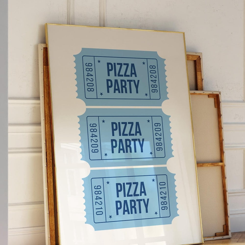 Blue Pizza Print Pizza Party Poster Trendy Kitchen Decor Pizza Lover ...