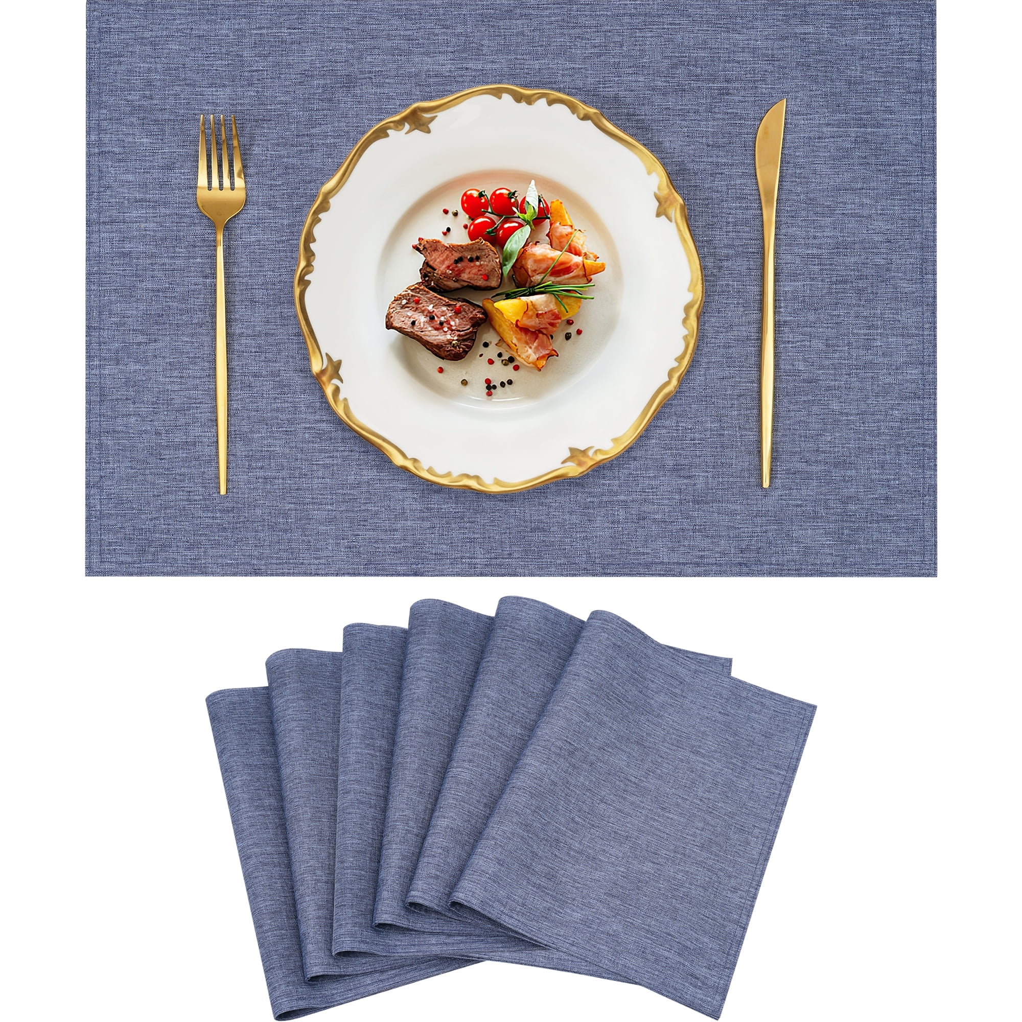 VCVCOO Blue Placemats Set of 6- Heat Resistant Double Layered Linen ...