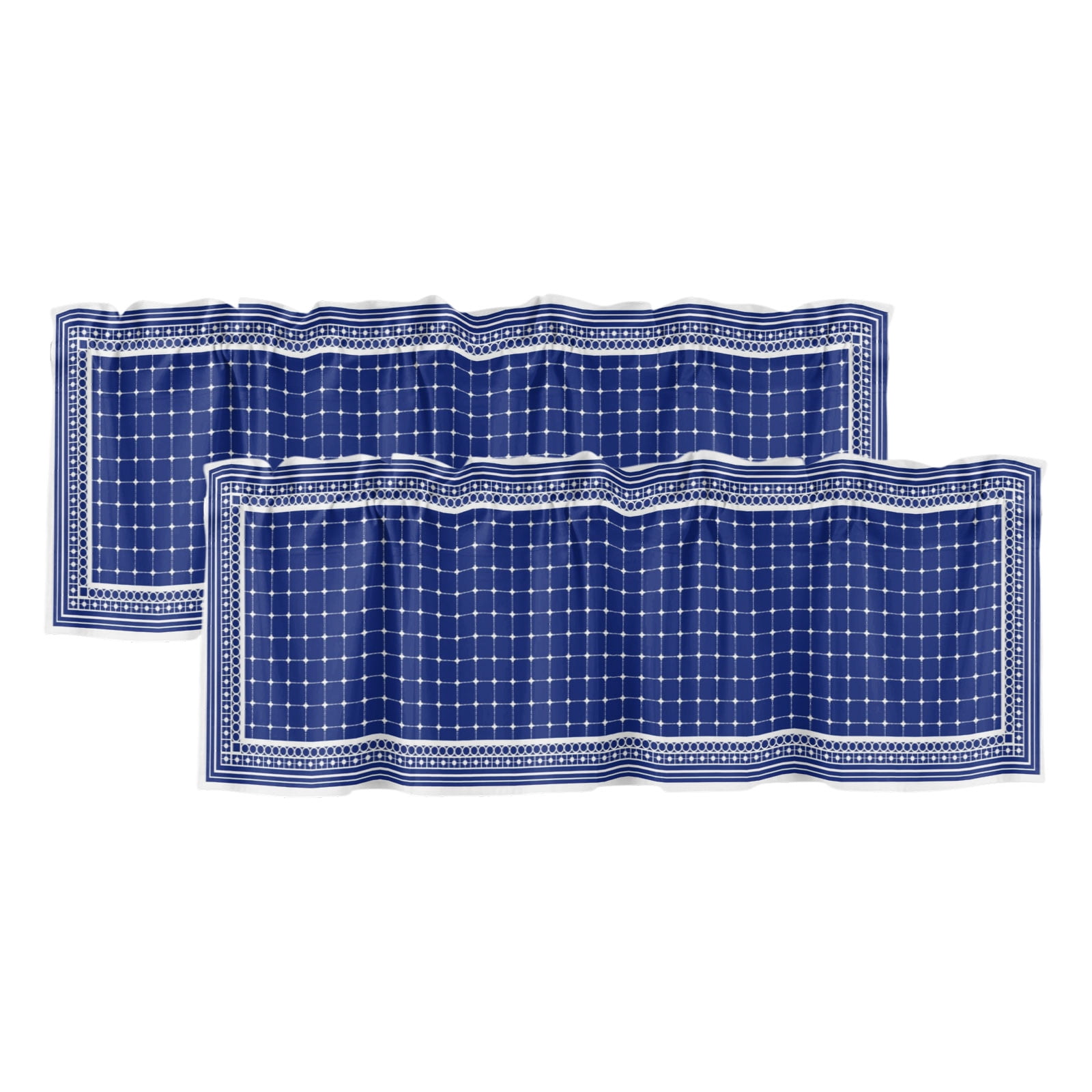 Blue Plaid 2 Panels Kitchen Valance, Country Rustic Farmhouse Geometric ...