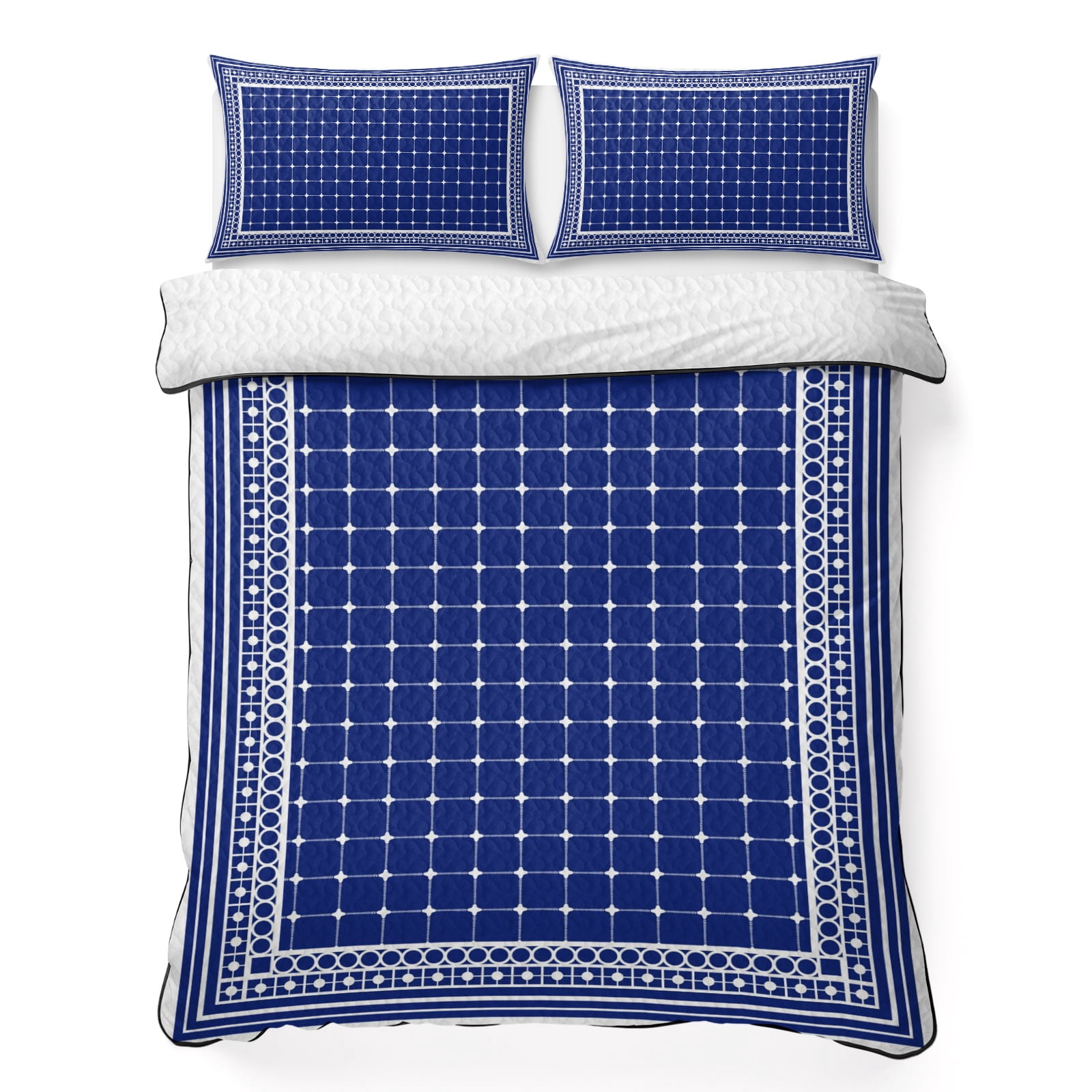 Blue Plaid 3 Piece Quilt Bedding Set with 2 Pillow Shams, Country ...