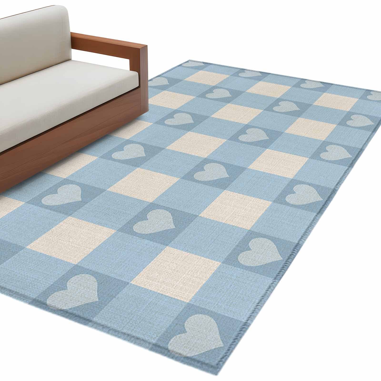 Blue Plaid 3'x5' Washable Rug, Country Cute Love Pastoral Heart Lattice ...
