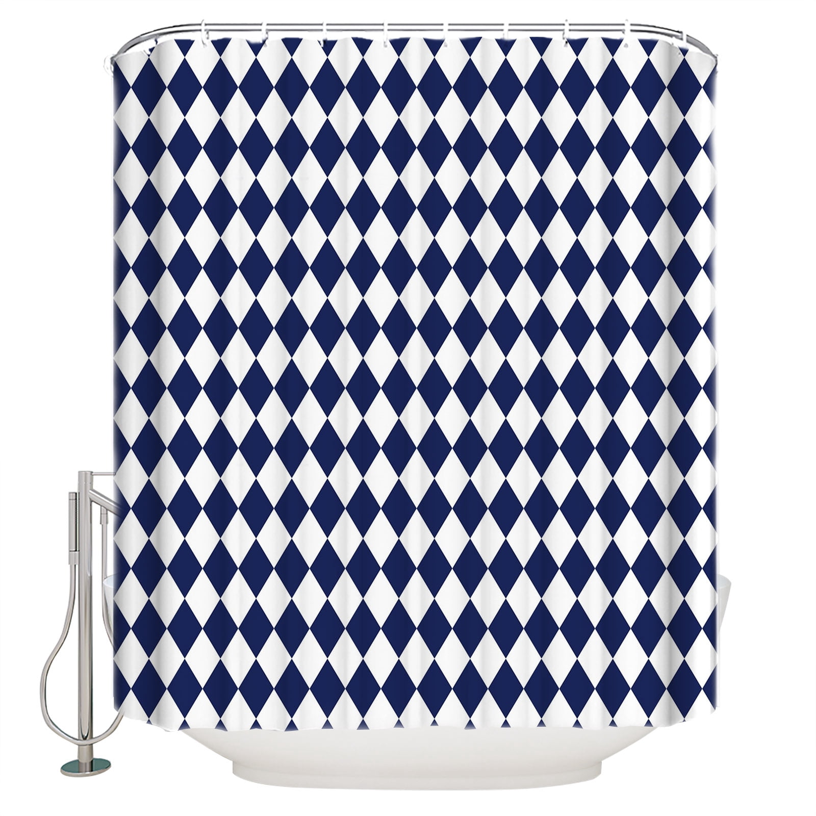 Blue Plaid Bathroom Shower Curtains with 12 Hooks Waterproof Shower ...