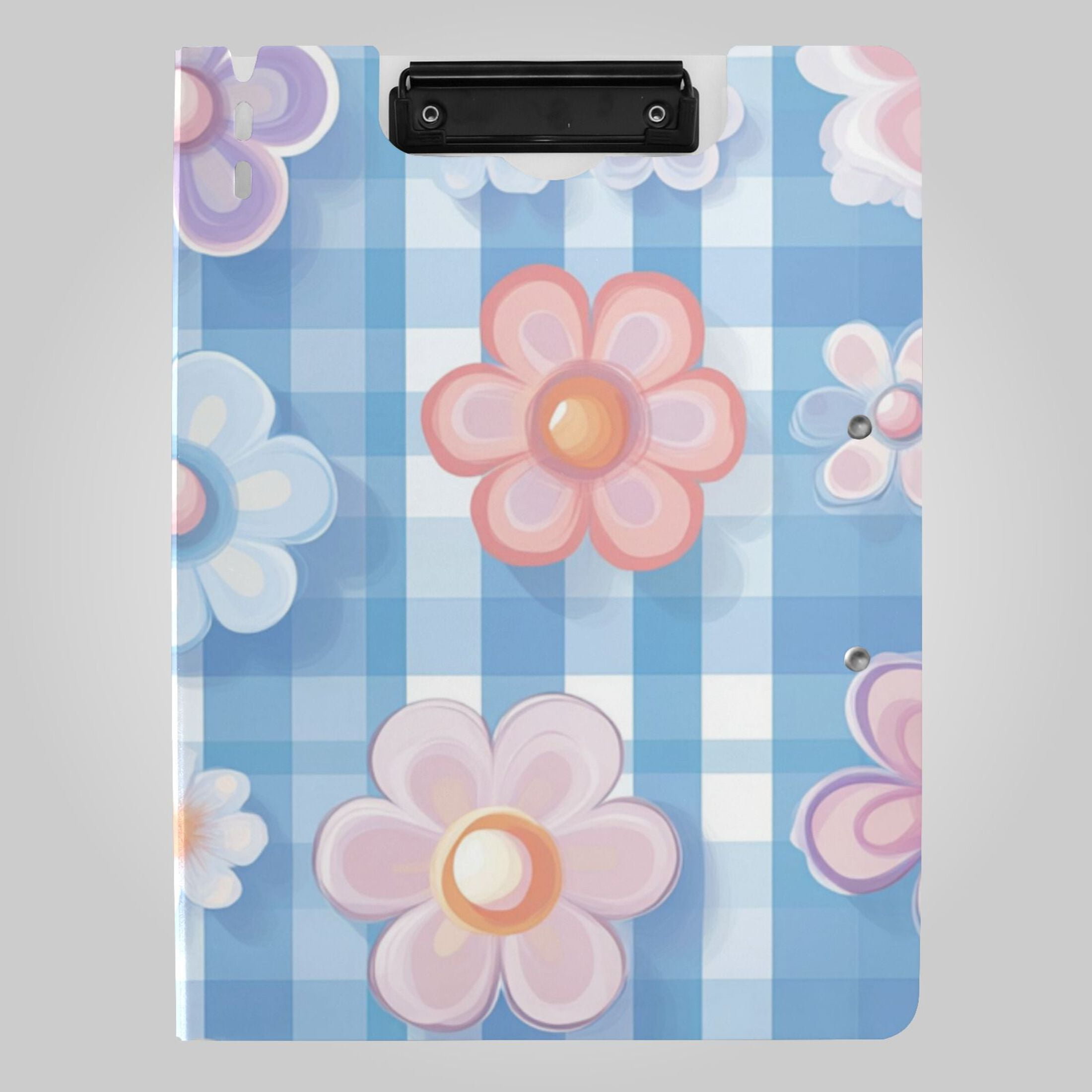 Blue Plaid Colorful Florals Foldable Binder Folder Clipboard with Pen ...