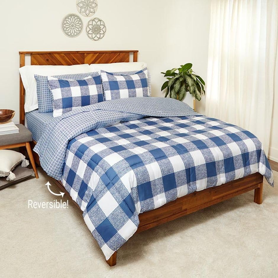Blue Plaid Complete Comforter Set with Sheets - Blue Plaid King Bed in ...