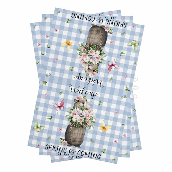 Blue Plaid Groundhog Kitchen Towels Set of 3, Water Absorbent Dish ...