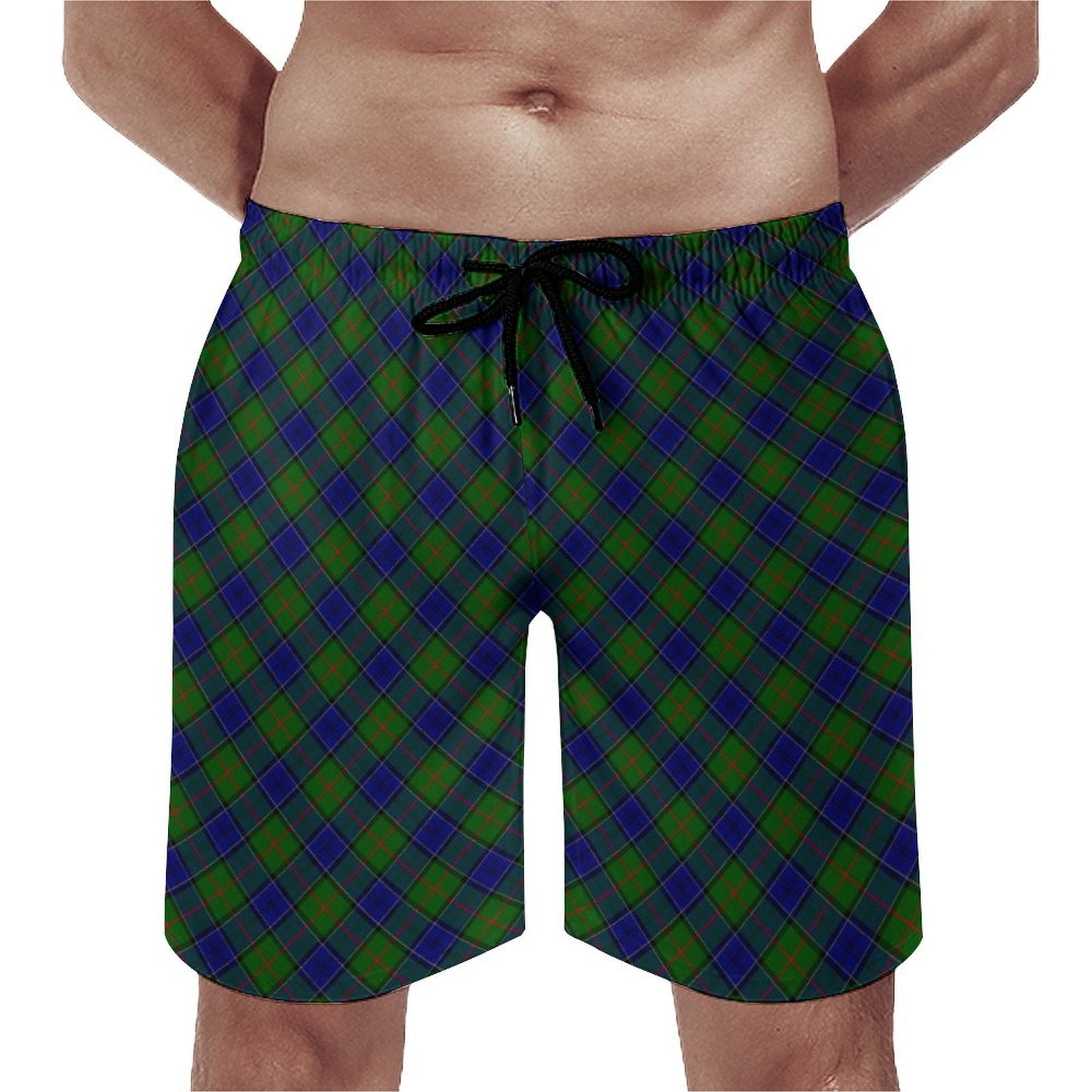 Blue Plaid Gym Shorts Summer Classic Lines Print Casual Beach Short ...
