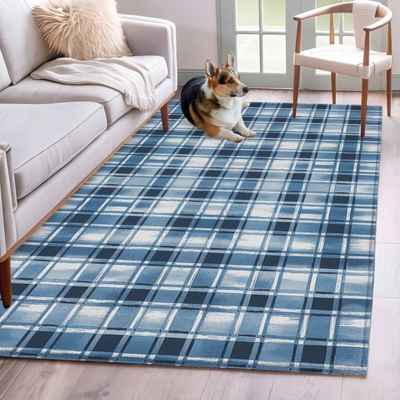 Blue Plaid Kitchen Runner Rug 2.7x5 Washable Runners for Hallway Non ...