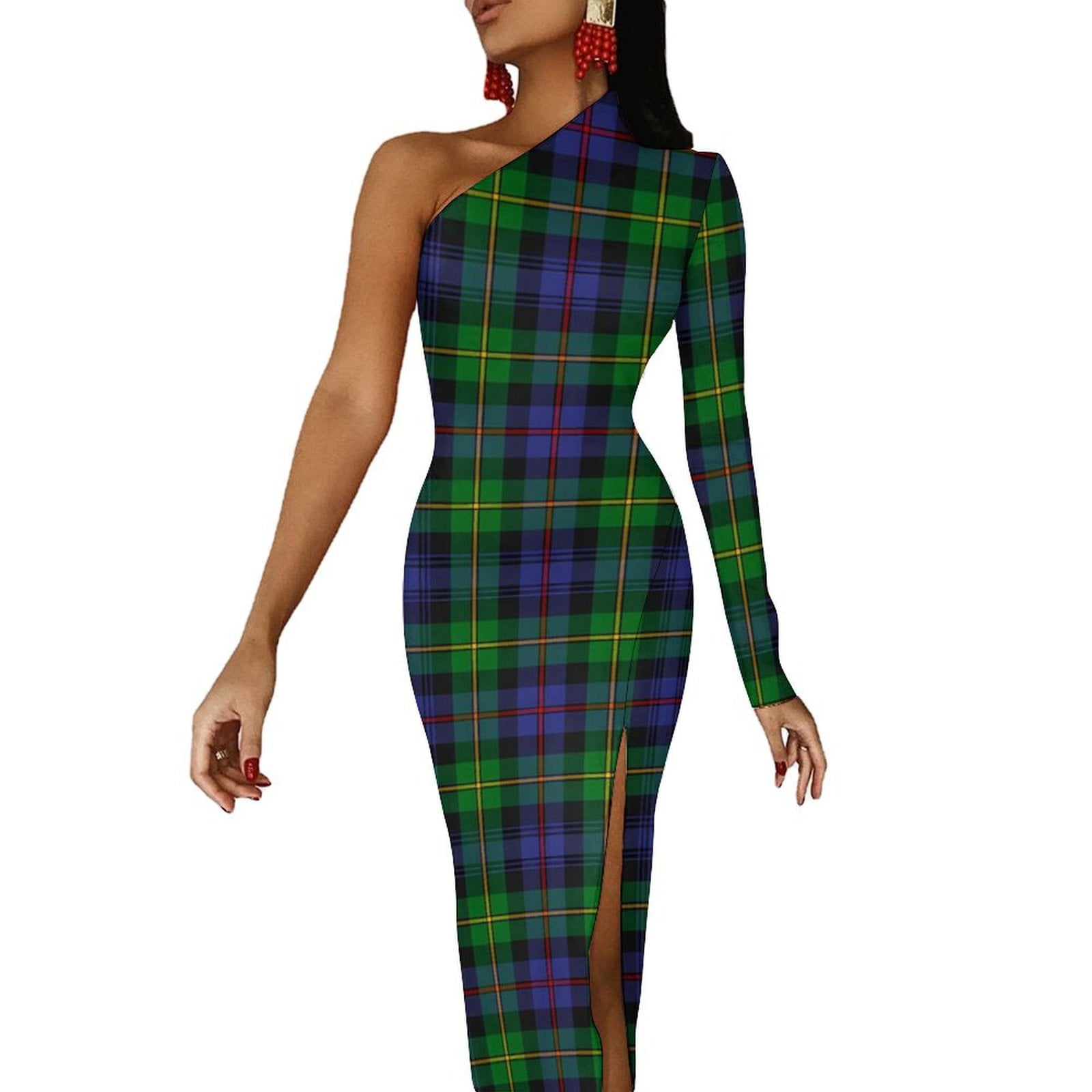 Blue Plaid Long Dress Women Classic Lines Print Street Style Maxi Dress ...