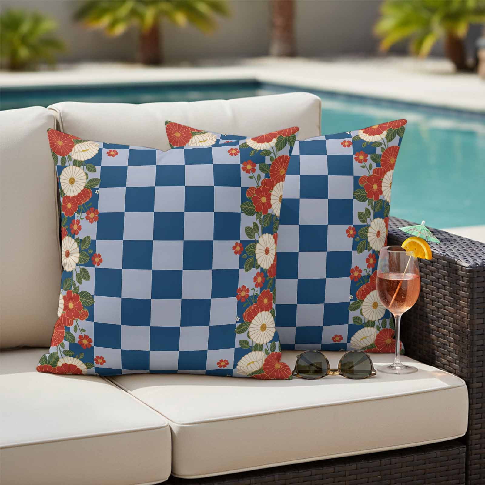 Blue Plaid Outdoor Pillow Covers 20x20 Inch Throw Pillow Covers Set of ...