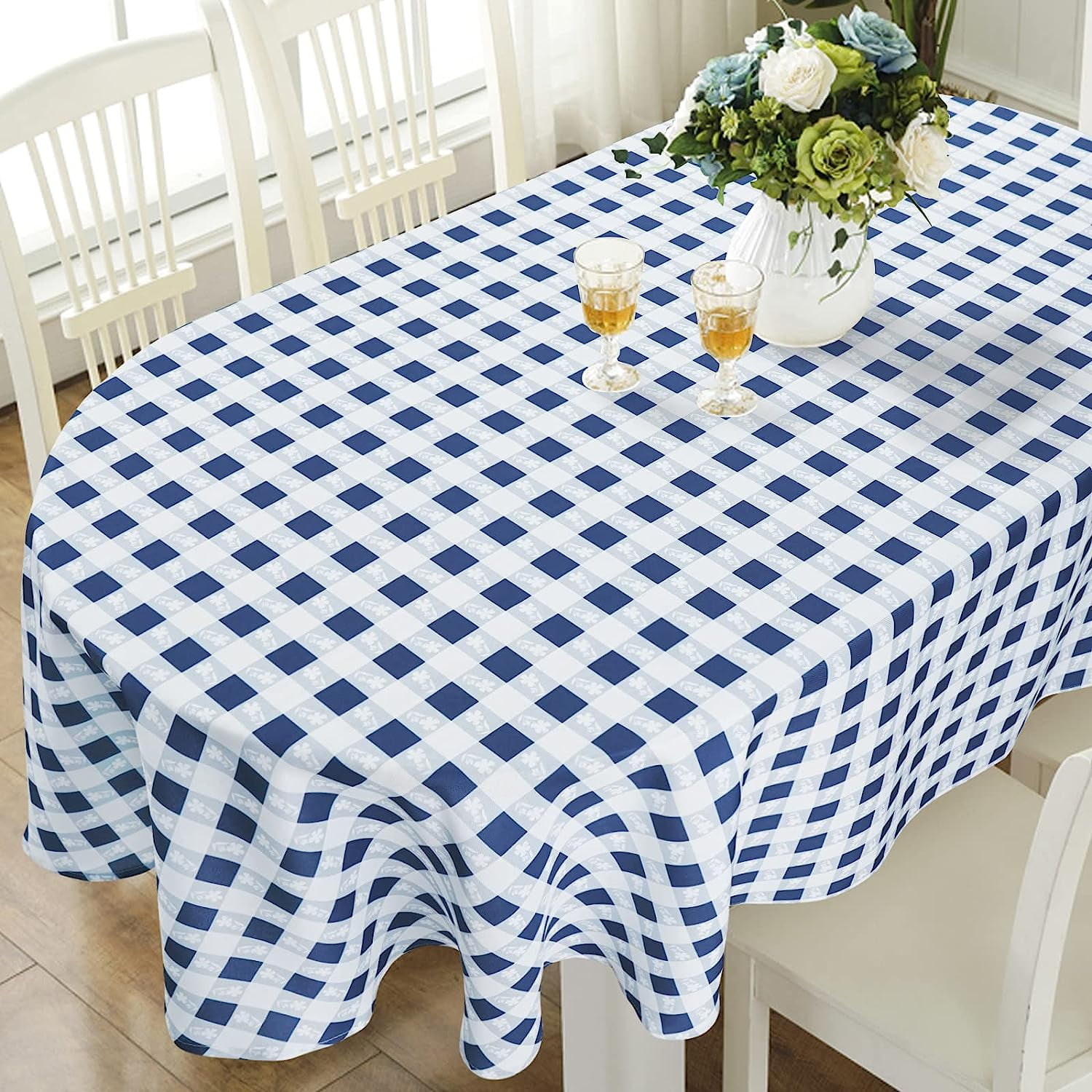 Blue Plaid Oval for Oval Table Waterproof Table Cloths for Dining Room ...