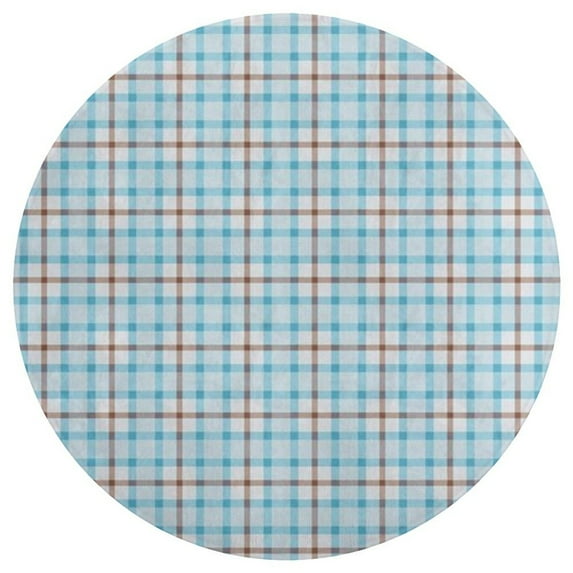 Blue Plaid Pattern. Round Rugs Bedroom Table Mat Dirt Resistant Carpet ...