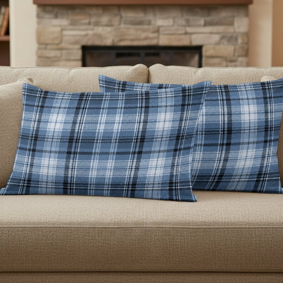 Blue Plaid Pillow Covers Set of 2, Rustic Farmhouse 12x20 Inch ...