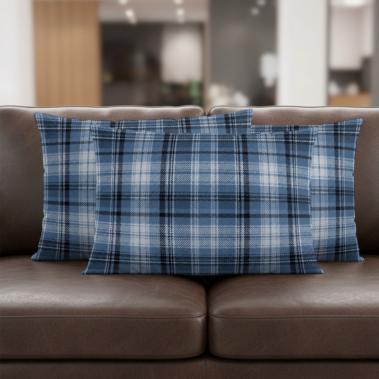 Blue Plaid Pillow Covers Set of 4, Rustic Farmhouse 12x20 Inch ...