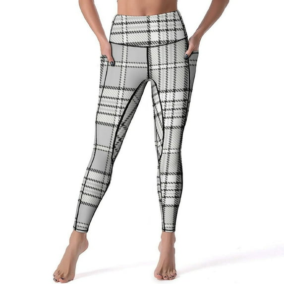 Blue Plaid Print Yoga Pants Vintage Check Fitness Leggings Push Up ...