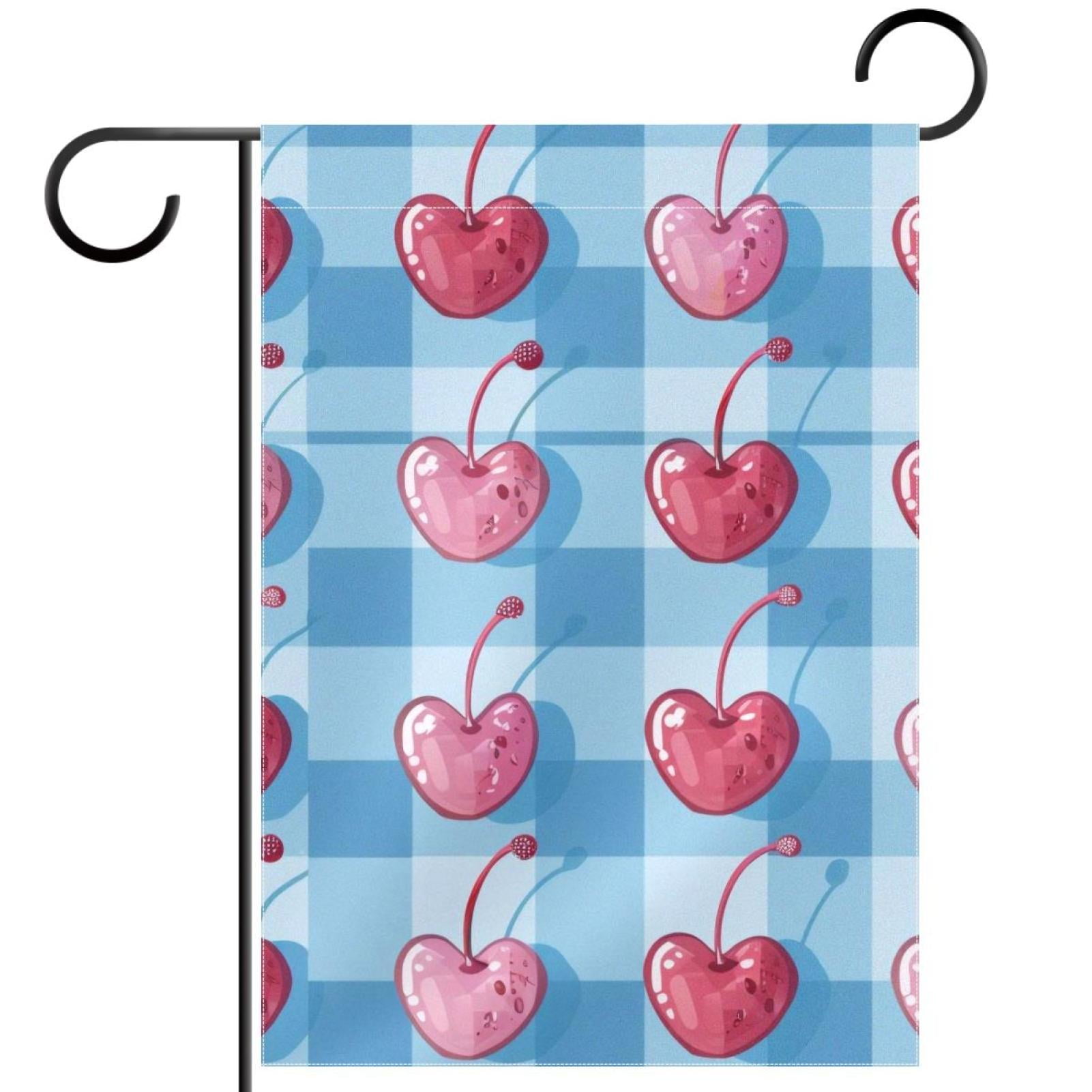 Blue Plaid Seamless Cherry Pattern Welcome Garden Flags, 12 x 18 Inch ...