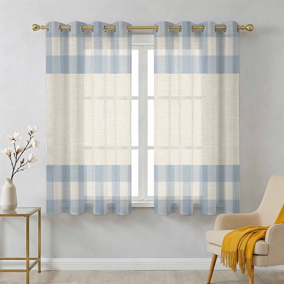 Blue Plaid Sheer Curtains 45 Inch Long 2 Panels, Retro Country Blue ...