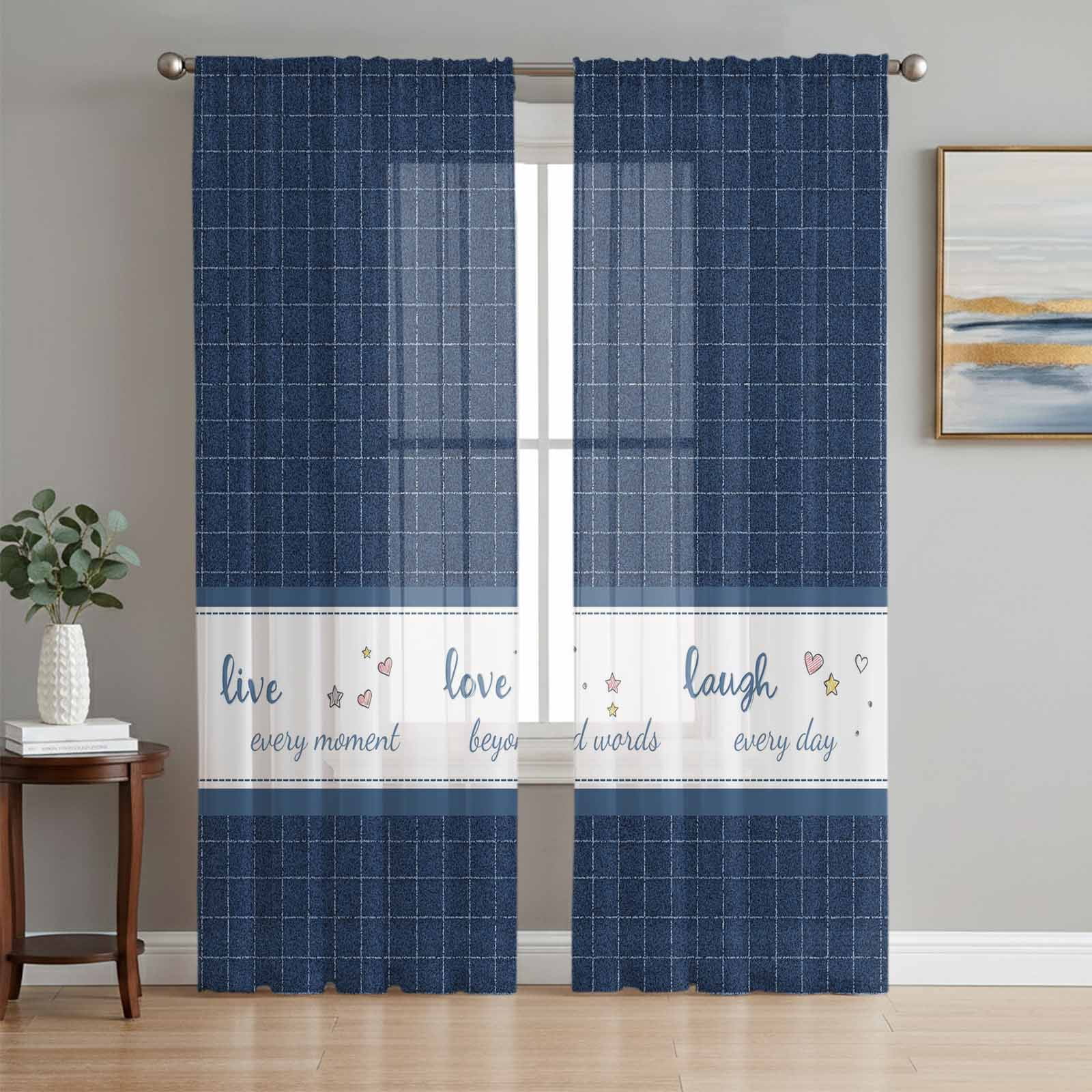 Blue Plaid Sheer Curtains for Living Room Bedroom Country Live Love ...