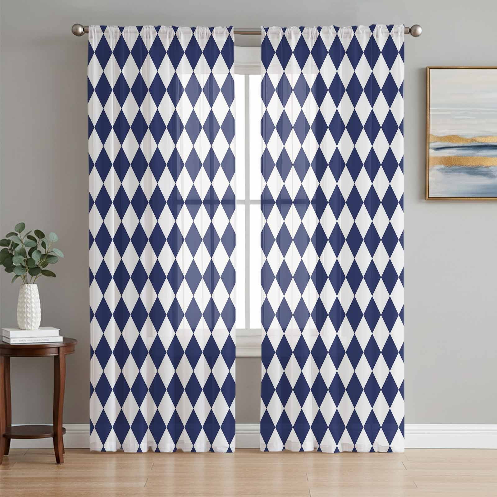 Blue Plaid Sheer Curtains for Living Room Bedroom Modern Minimalist ...