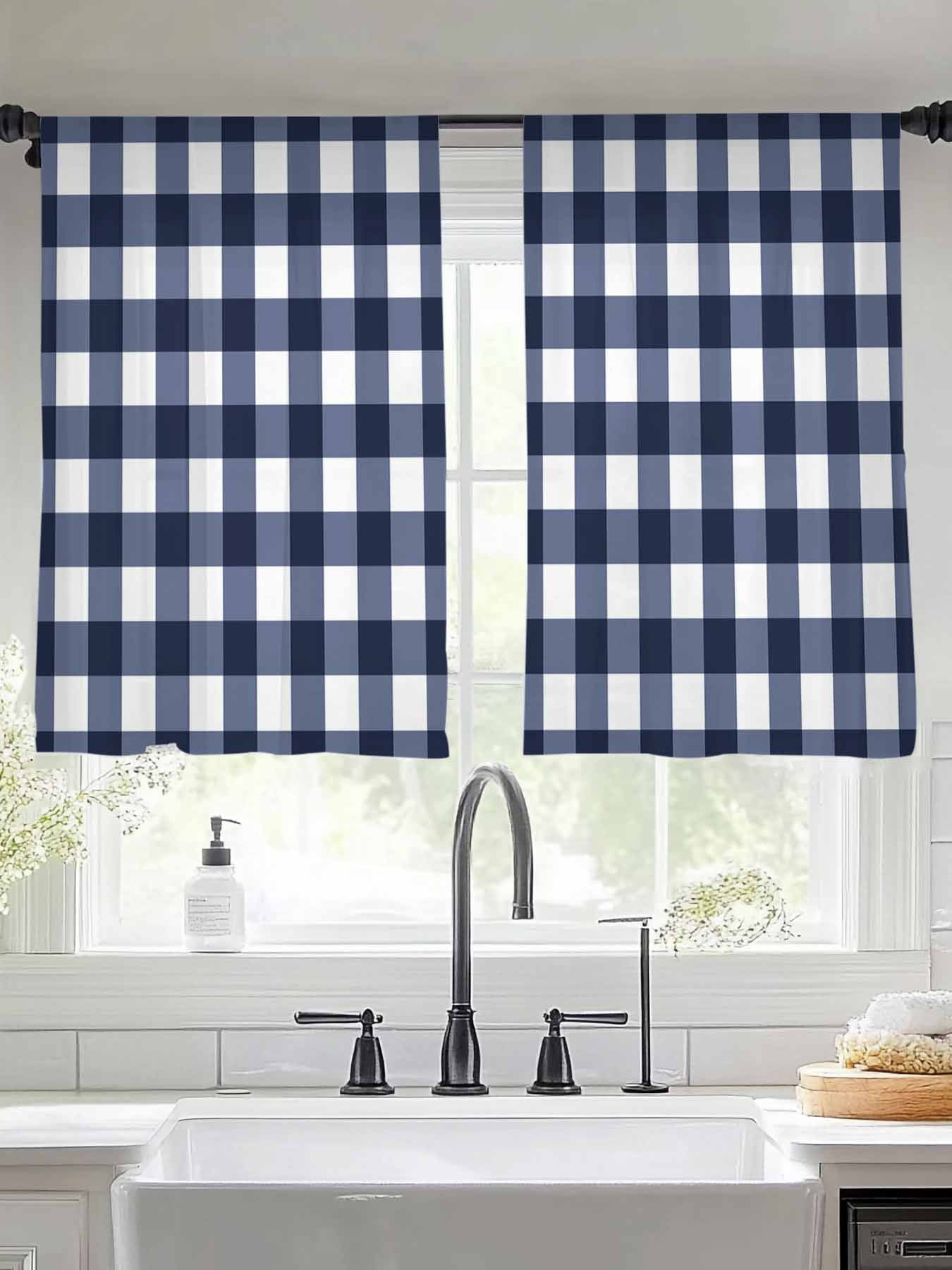 Blue Plaid Sheer Curtains for Living Room Bedroom Modern Simple ...