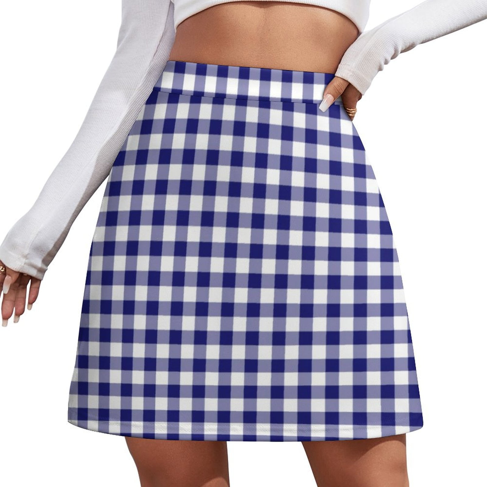Blue Plaid Skirt Womens Retro Checkerboard Modern Mini Skirts Summer ...