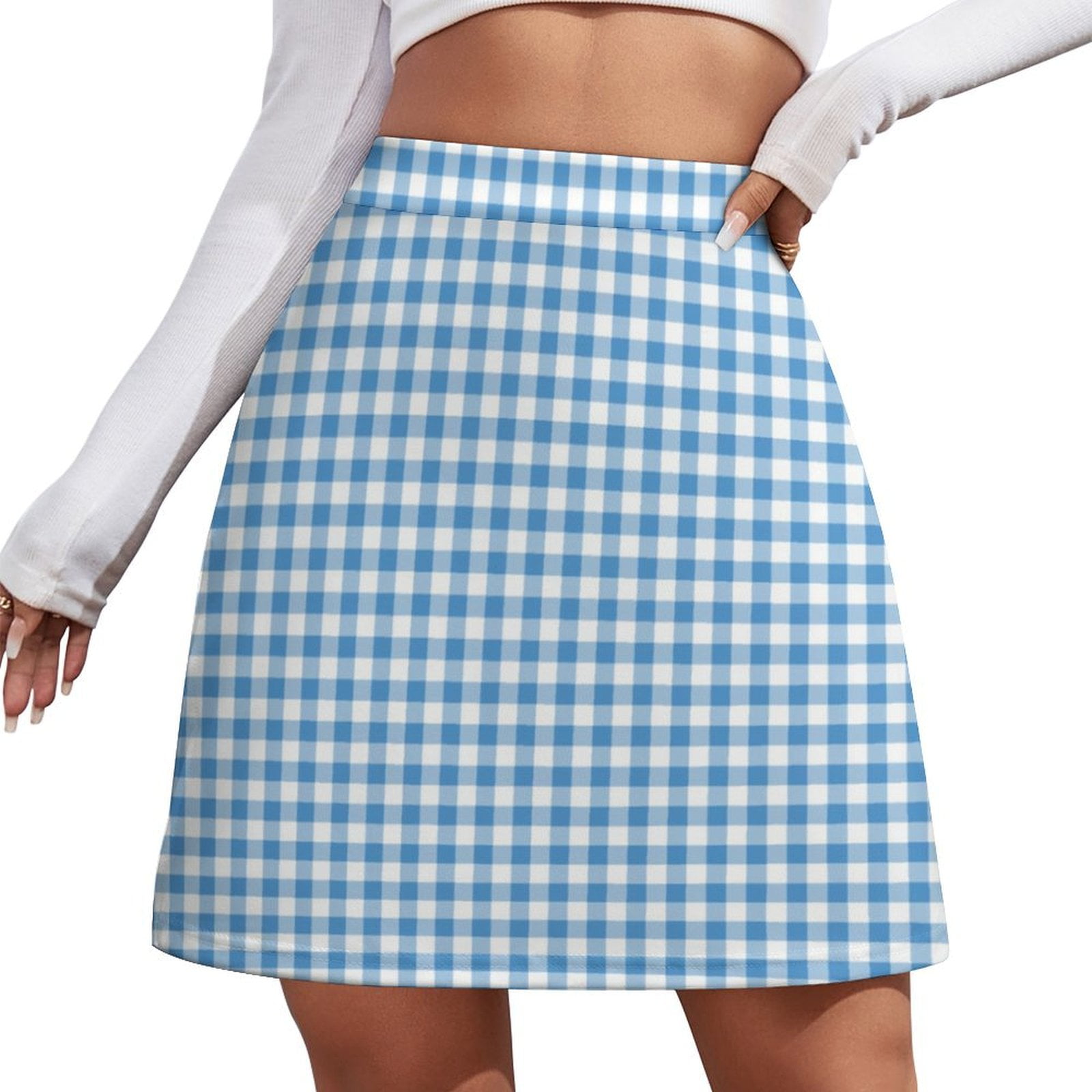 Blue Plaid Skirt Womens Retro Checkerboard Modern Mini Skirts Summer ...