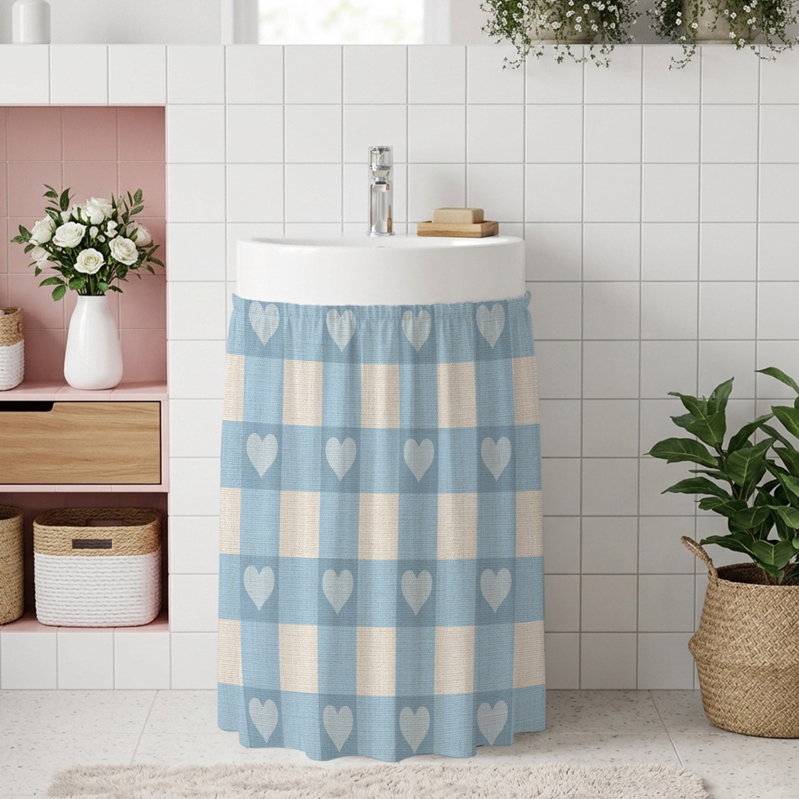 Blue Plaid Small Cabinet Curtain 11''x13'', Country Cute Love Pastoral ...